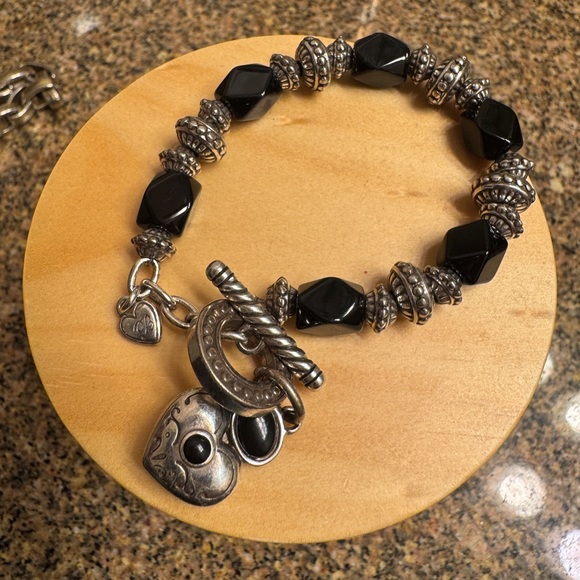 Brighton | Jewelry | Brighton Black And Silver Heart Charm Bracelet ...